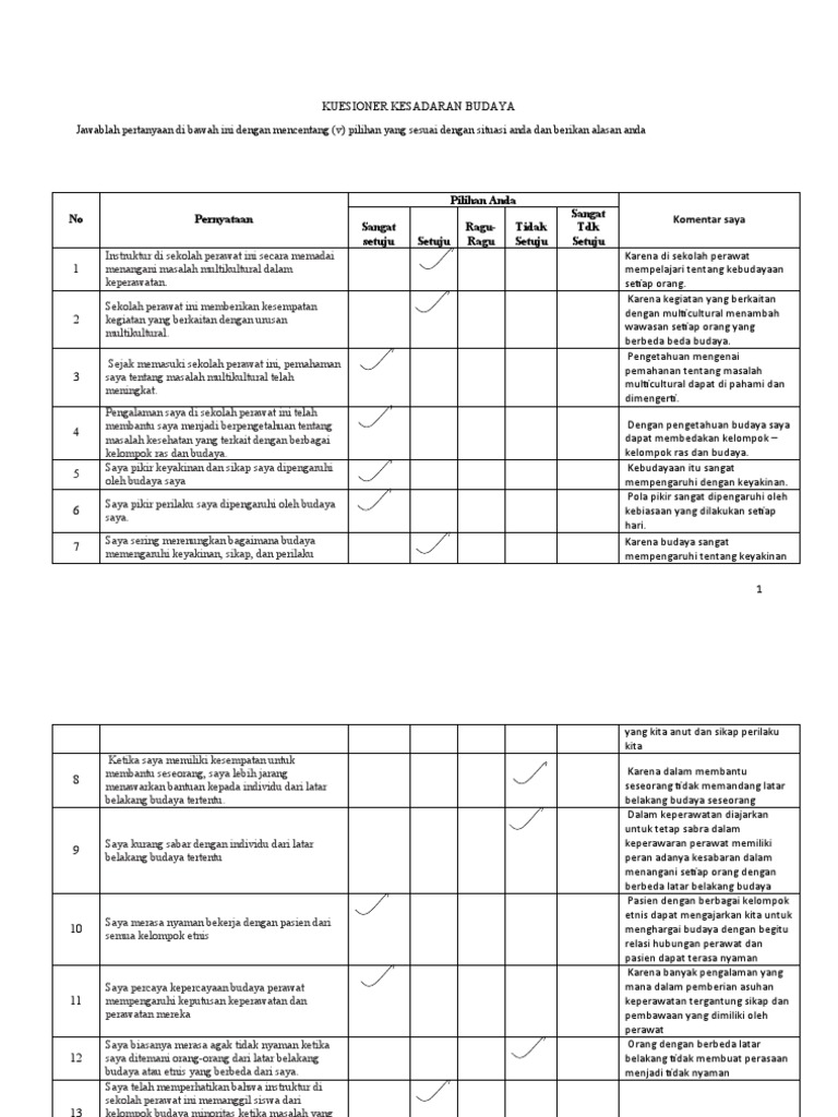 No Pernyataan Pilihan Anda Komentar Saya Sangat Setuju Setuju Ragu-Ragu ...