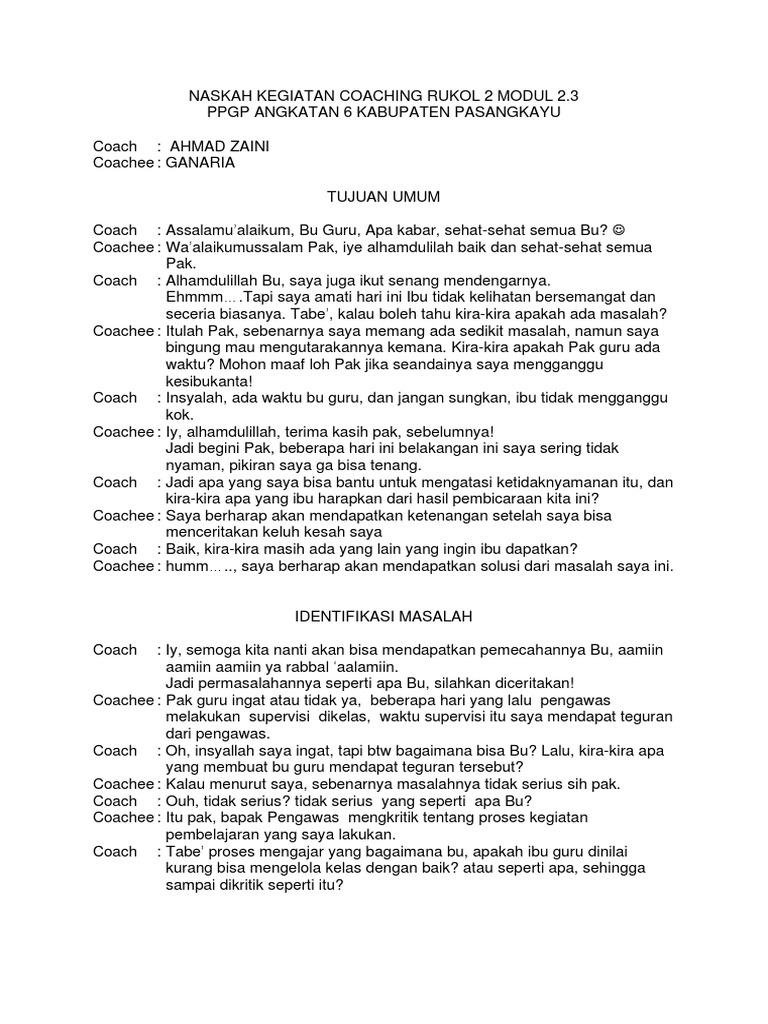 Naskah Skenario COACHING RUKOL 2 Modul 2.3 PPGP A6 | PDF