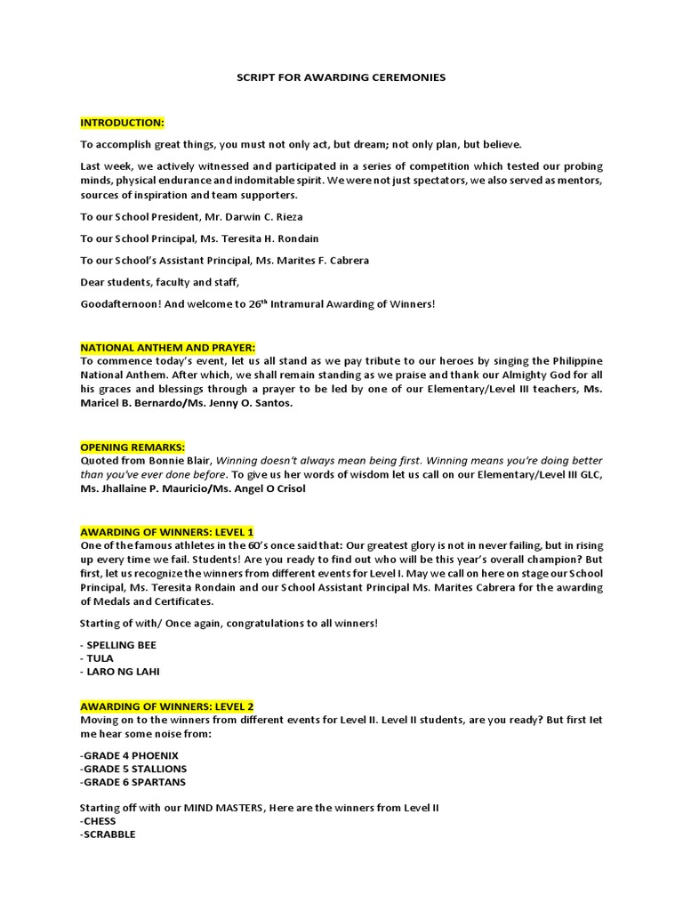 Script For Awarding Ceremonies-Level Ii | PDF | Career & Growth