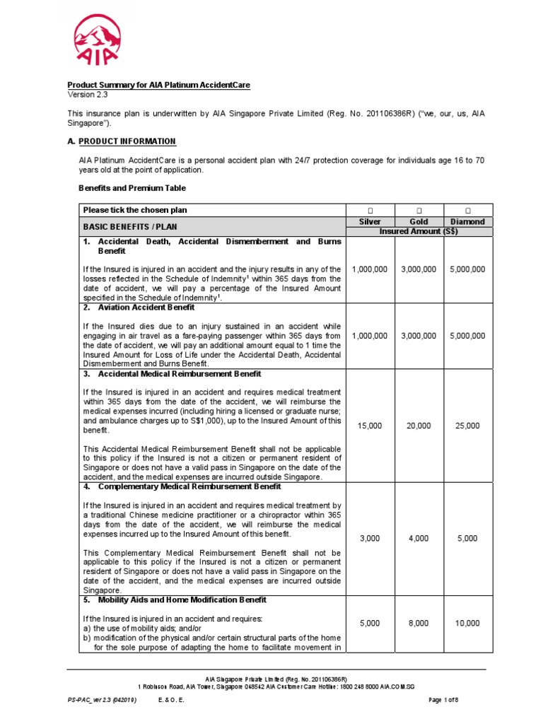 Policy_Summary_AIA_Platinum_AccidentCare | PDF | Insurance | Finger