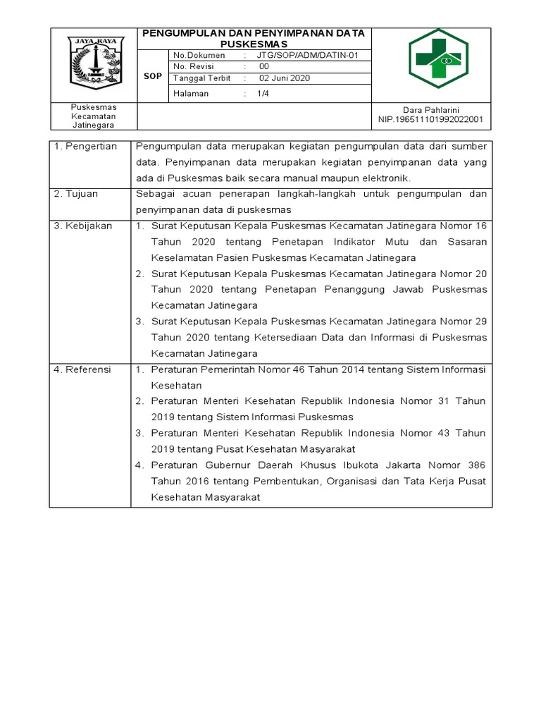 SOP 2020 Datin - 001 Pengumpulan Dan Penyimpanan | PDF