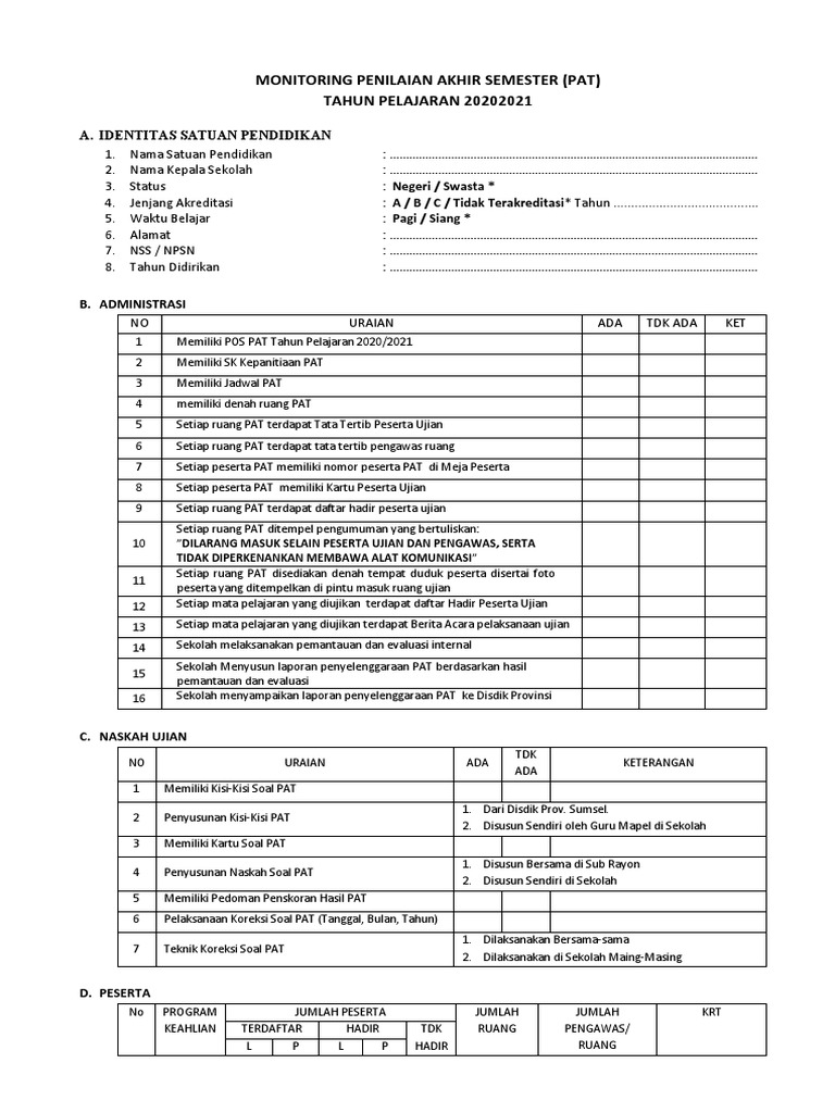 Instrumen MOnev PAT 2021 | PDF
