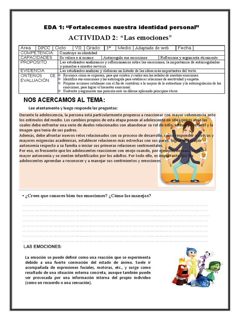 EDA 1 Actividad 2 DPCC 3° | PDF | Las emociones | Empatía
