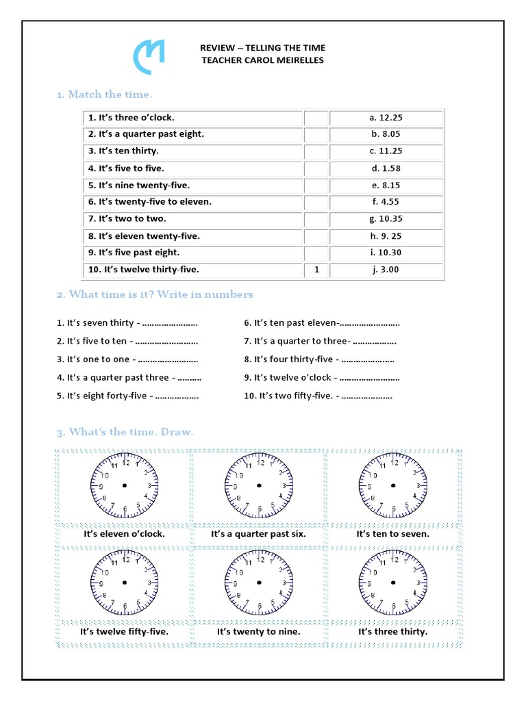 HOMEWORK - TELLING THE TIME - A1 - CAROL | PDF