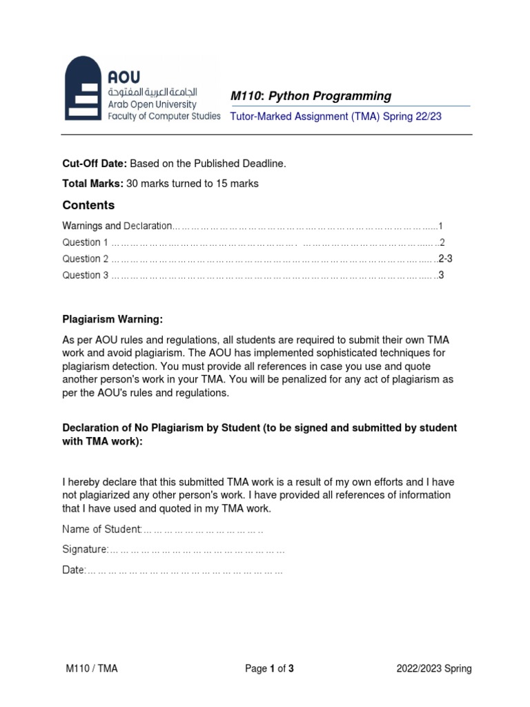 M110-TMA-Spring 22-23 | Download Free PDF | Software | Systems Engineering