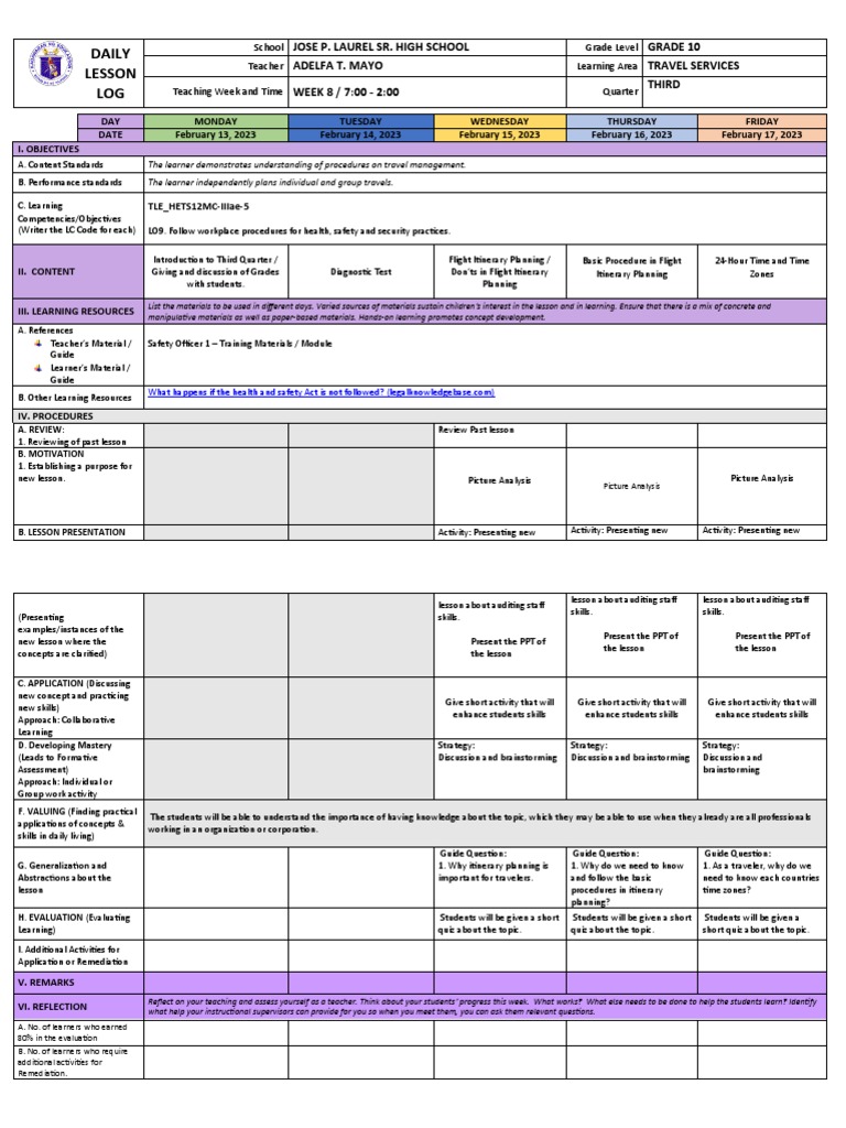 DLL - Travel Services - Q3 - Week1 | PDF | Behavior Modification | Cognition