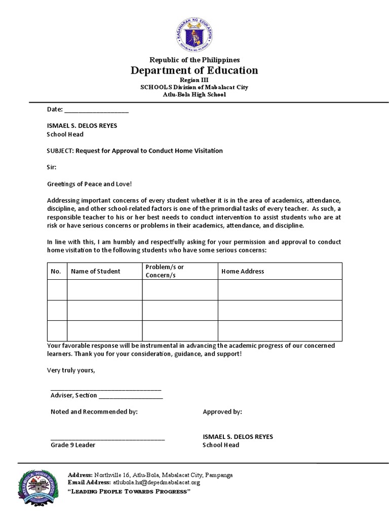 Home Visitation Request Letter | PDF