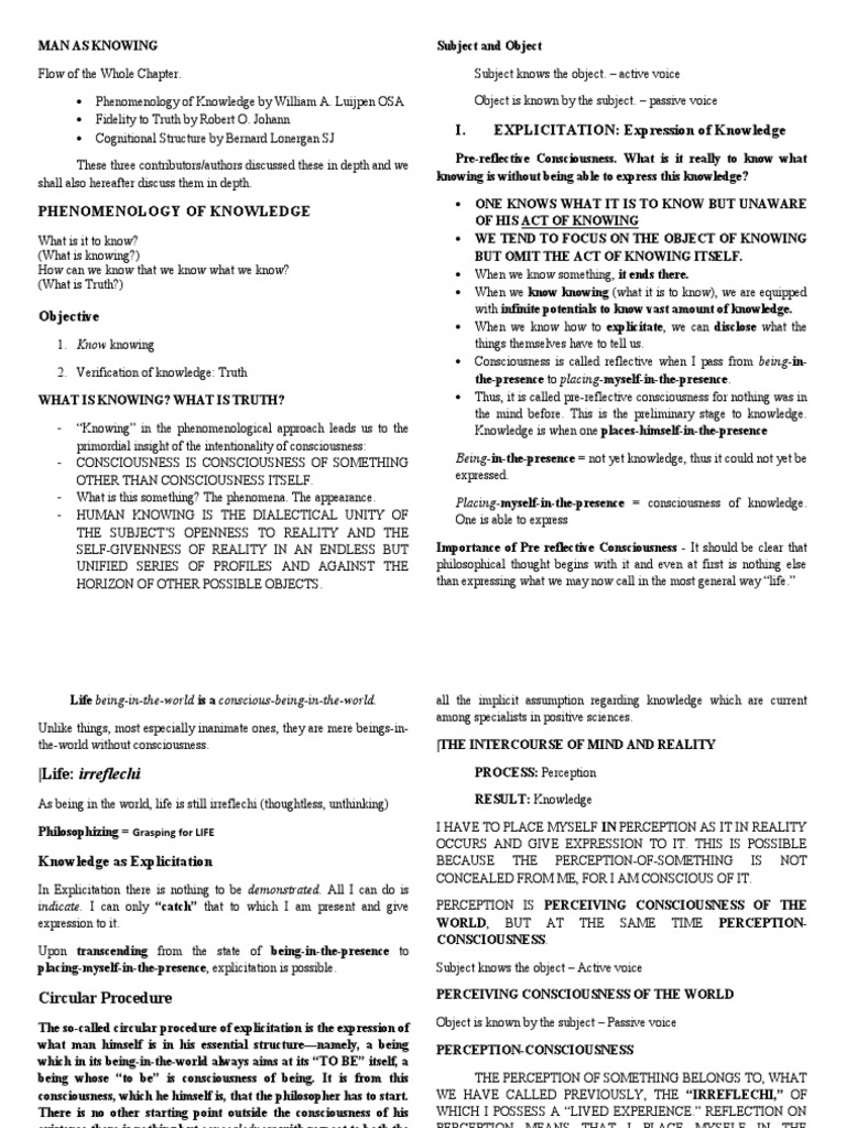 Man As Knowing | PDF | Concept | Phenomenology (Philosophy)