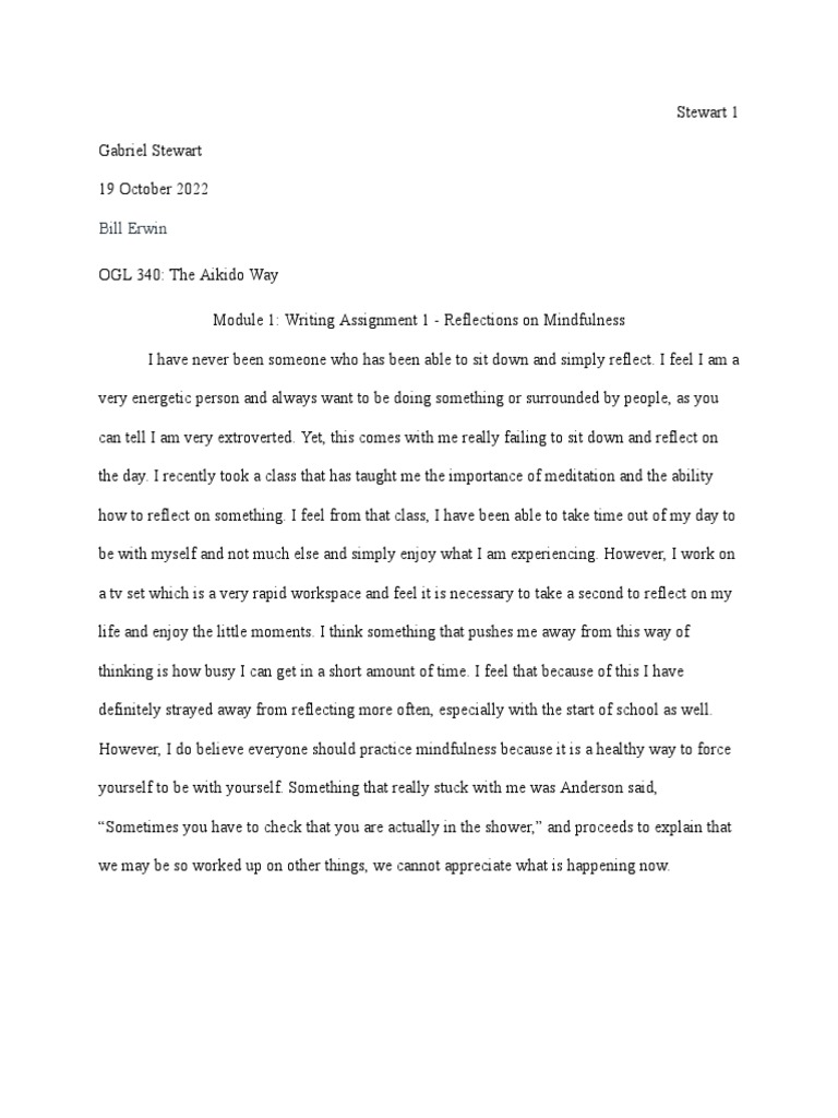 Module 1 Writing Assignment 1 - Reflections On Mindfulness 1 | PDF ...