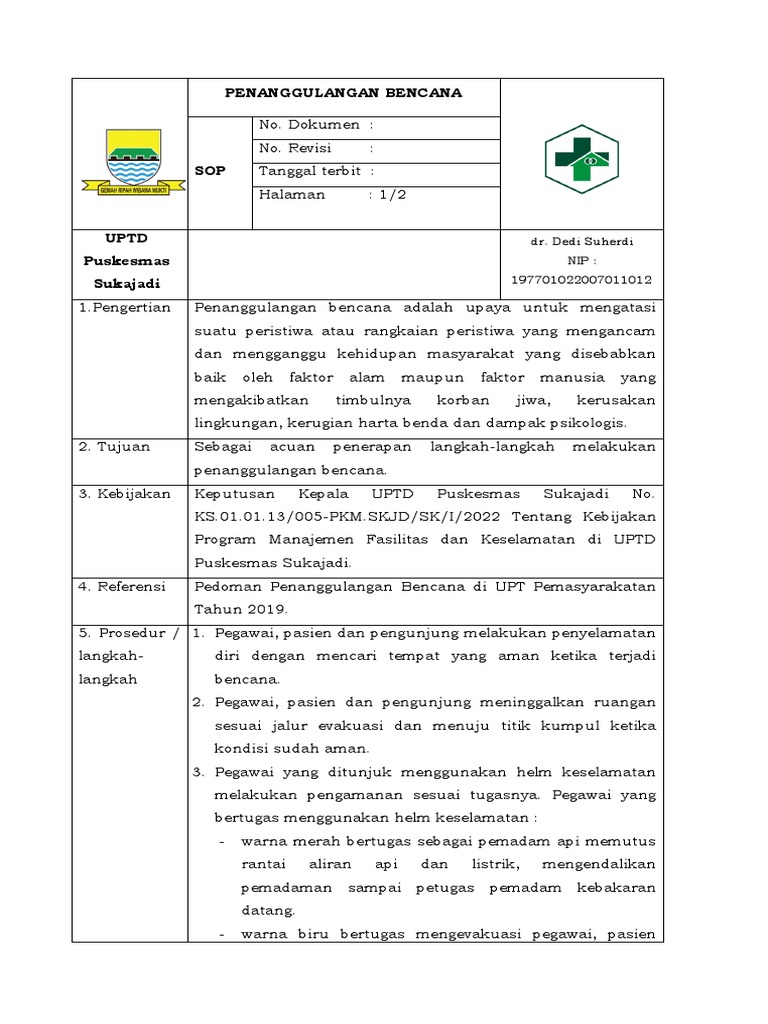 1.4.4.2-Sop Penaggulangan Bencana | PDF