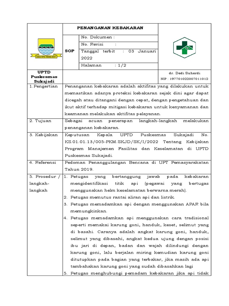 1.4.5.2-Sop Penanganan Kebakaran | PDF