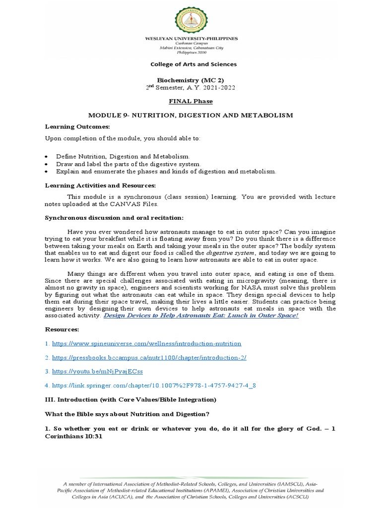 MC2 Final Phase Module 10 Nutritiondigestion and Metabolism | PDF ...