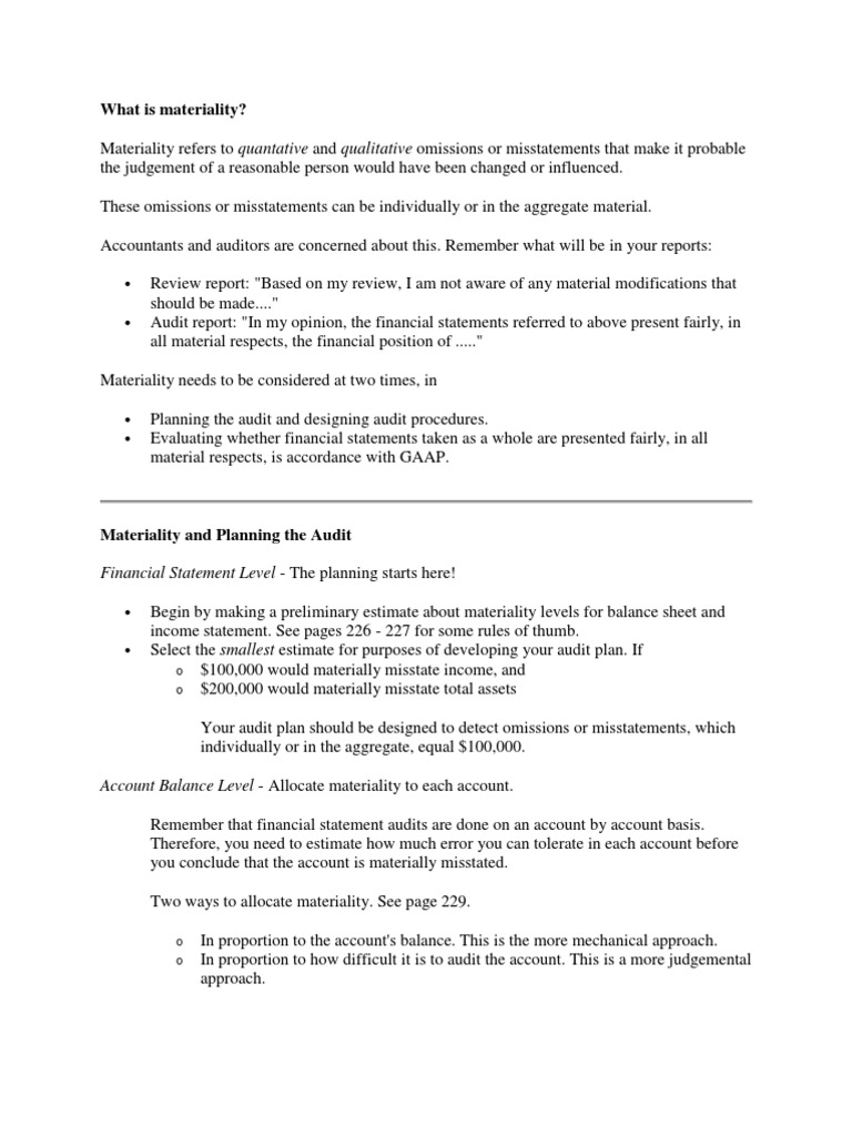 Materiality | PDF | Financial Audit | Audit