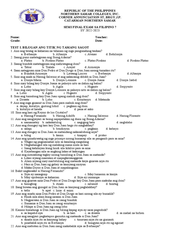 Semi Final Exam Fil7 | PDF