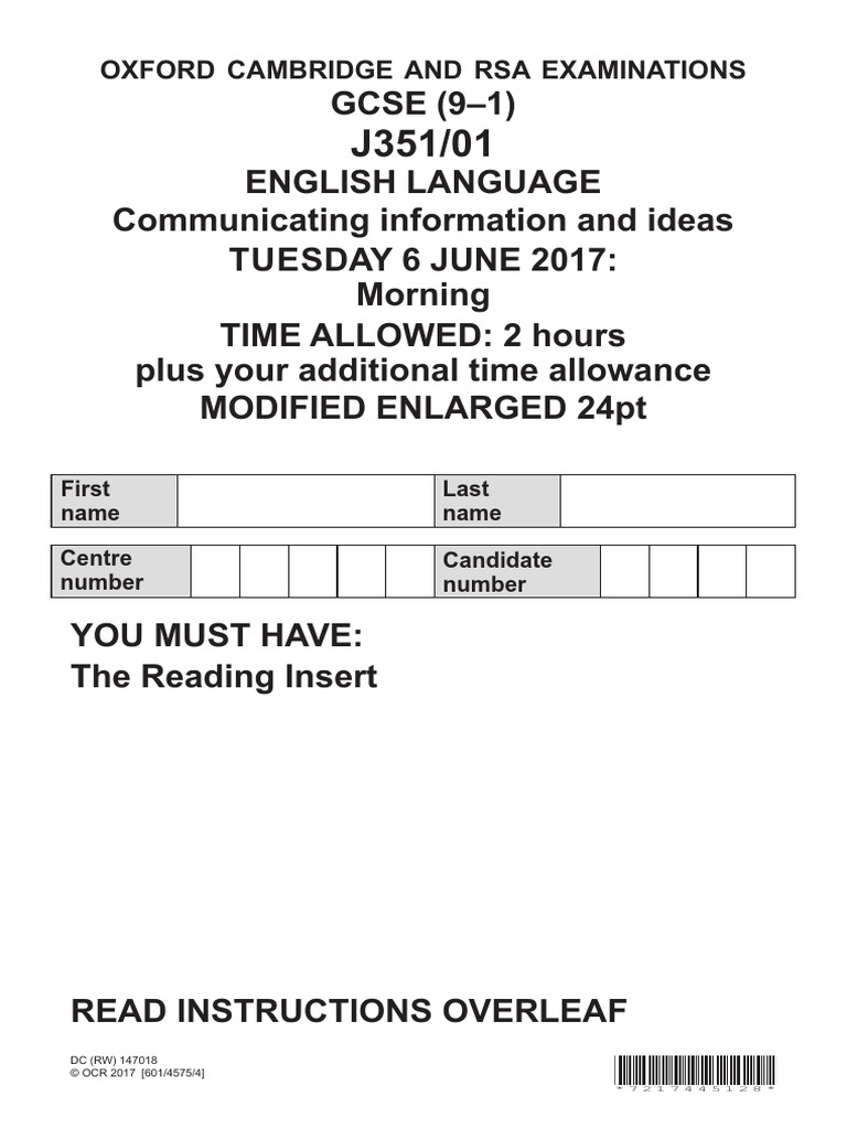 Question Paper J351 01 Communication Information and Ideas Modified ...
