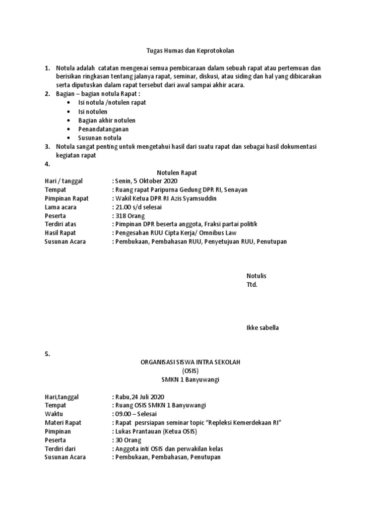 Notula Adalah Catatan Mengenai Semua Pembicaraan Dalam Sebuah Rapat ...