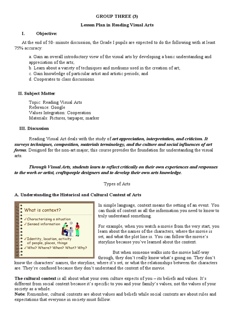 Lesson Plan in Visual Arts | PDF | Semiotics | Symbols