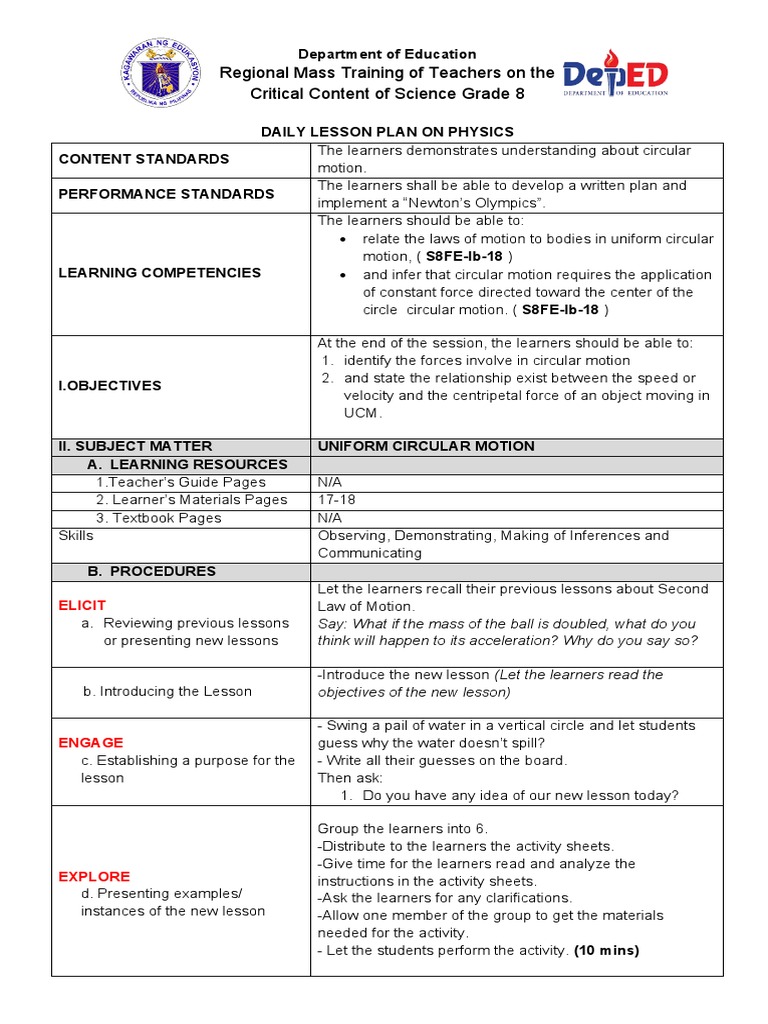 G8a - Day3 - 4B - Uniform Circular Motion | PDF | Force | Learning