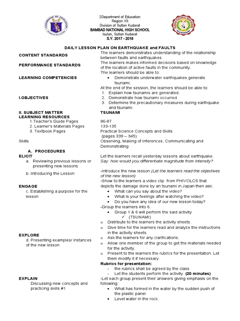Earthquakes and Tsunamis Lesson Plan | PDF | Tsunami | Learning