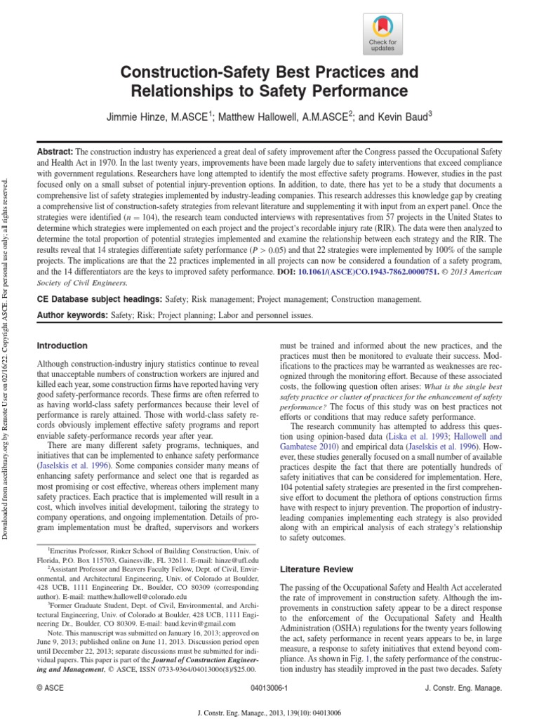 (Asce) Co 1943-7862 0000751 | PDF | Safety | Occupational Safety And Health