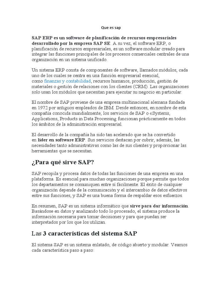 Que Es Sap | PDF | Planificación de recursos empresariales | Gestión de ...