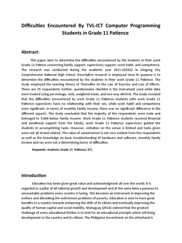 Difficulties Encountered by TVL | PDF | Curriculum | Computer File