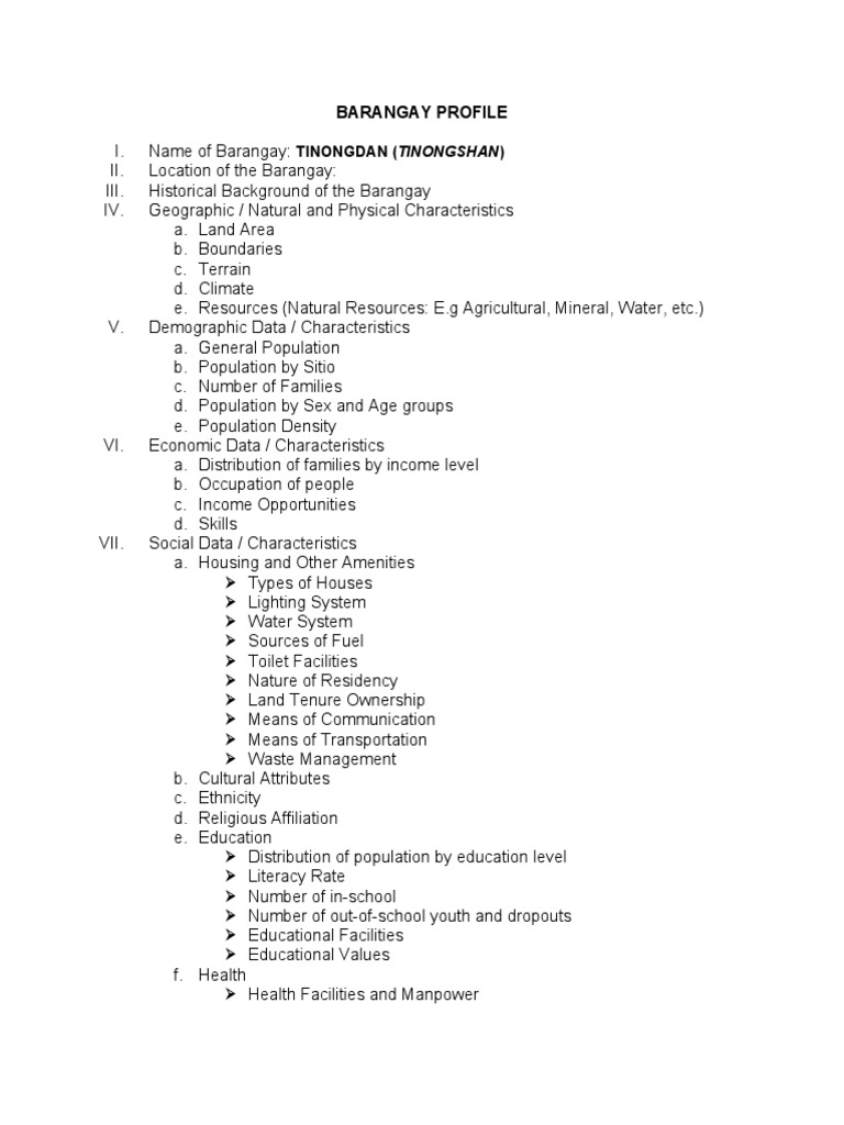 Barangay Profile: Tinongdan (Tinongshan) | PDF