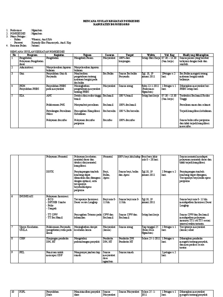 Format Rencana Usulan Kegiatan Ponkesdes | PDF
