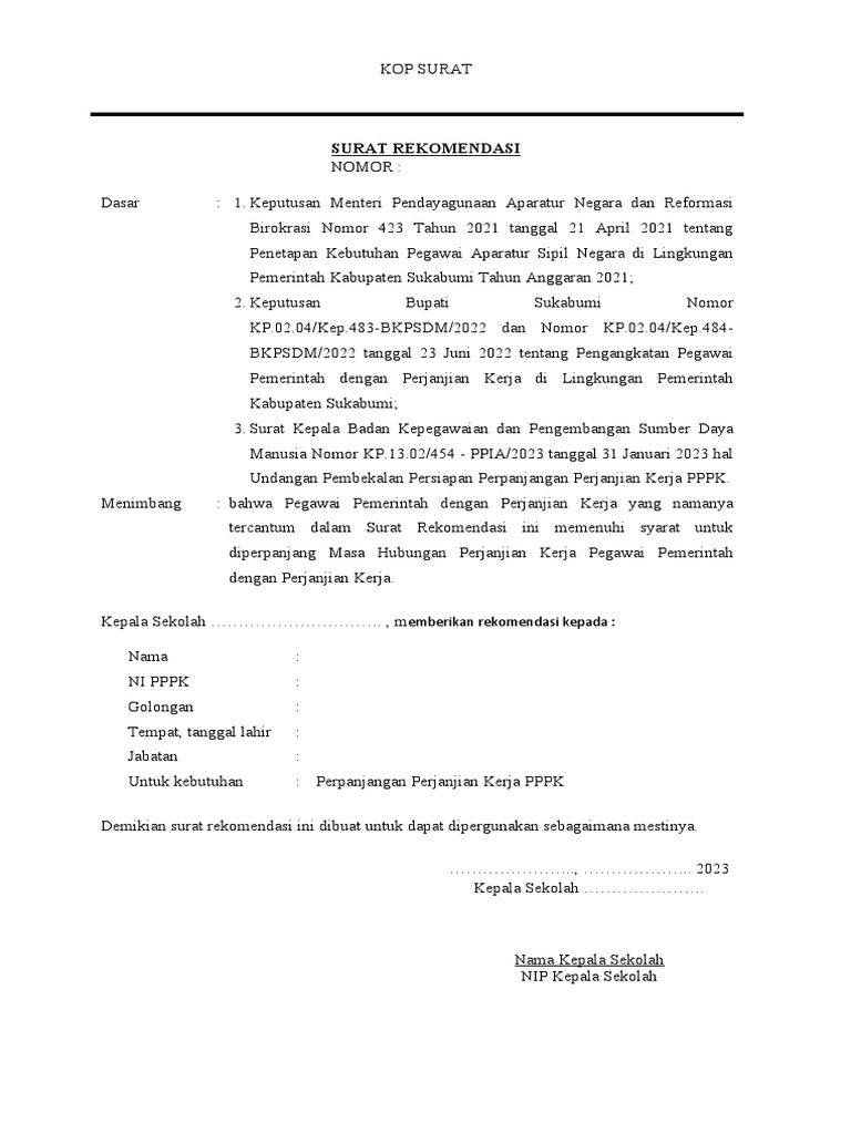 Contoh Format Surat Rekomendasi | PDF