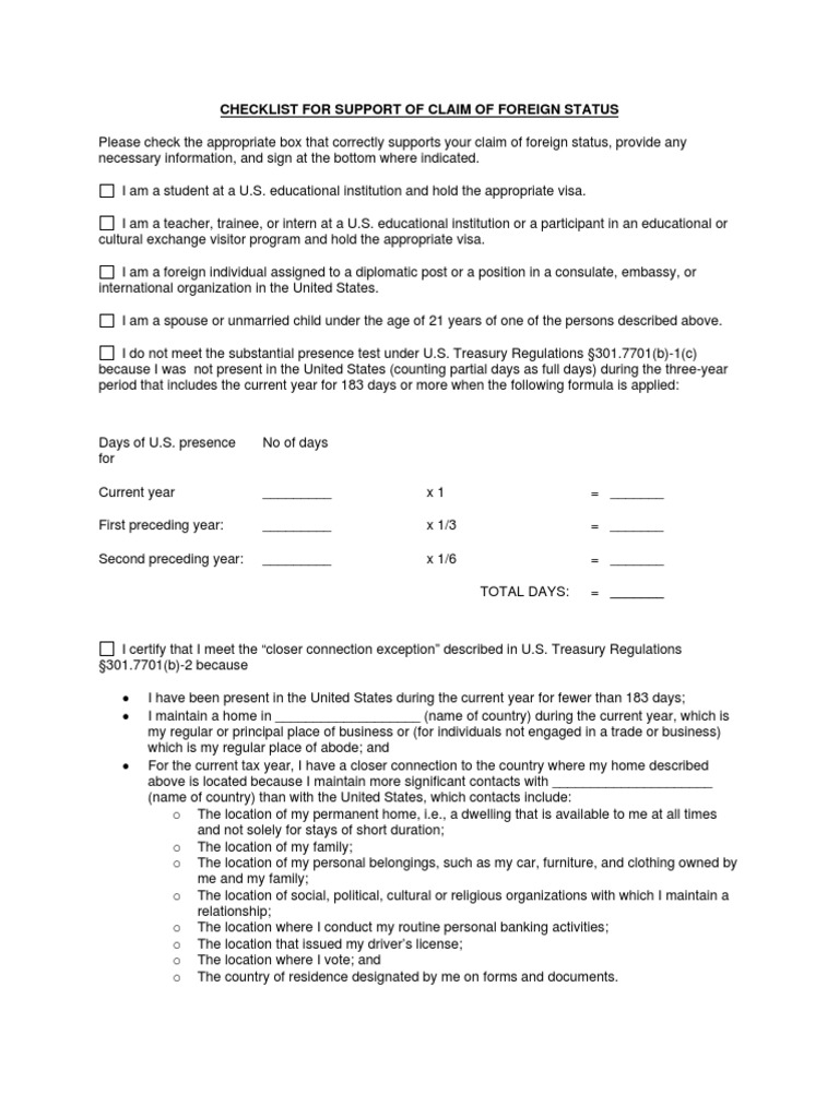Foreign Status Claim Checklist | PDF | Government