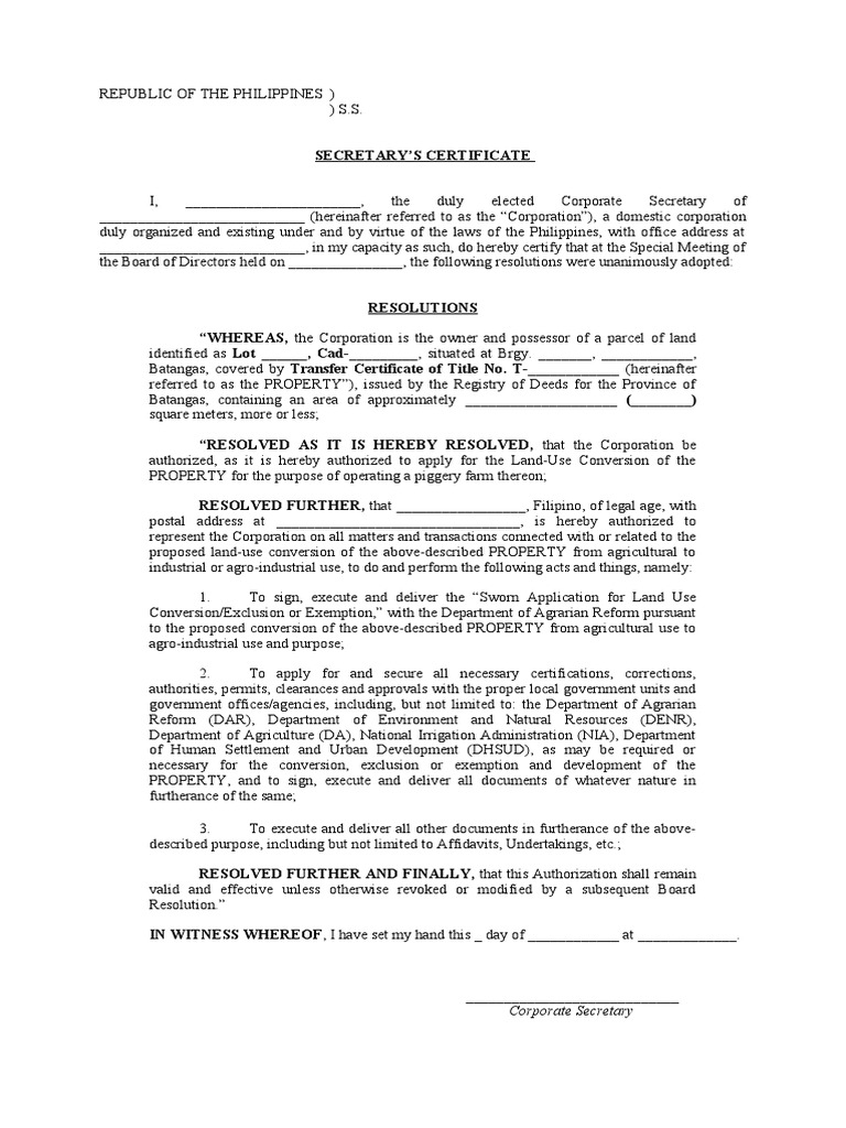 15 Sec Cert - Authorized Representative | PDF