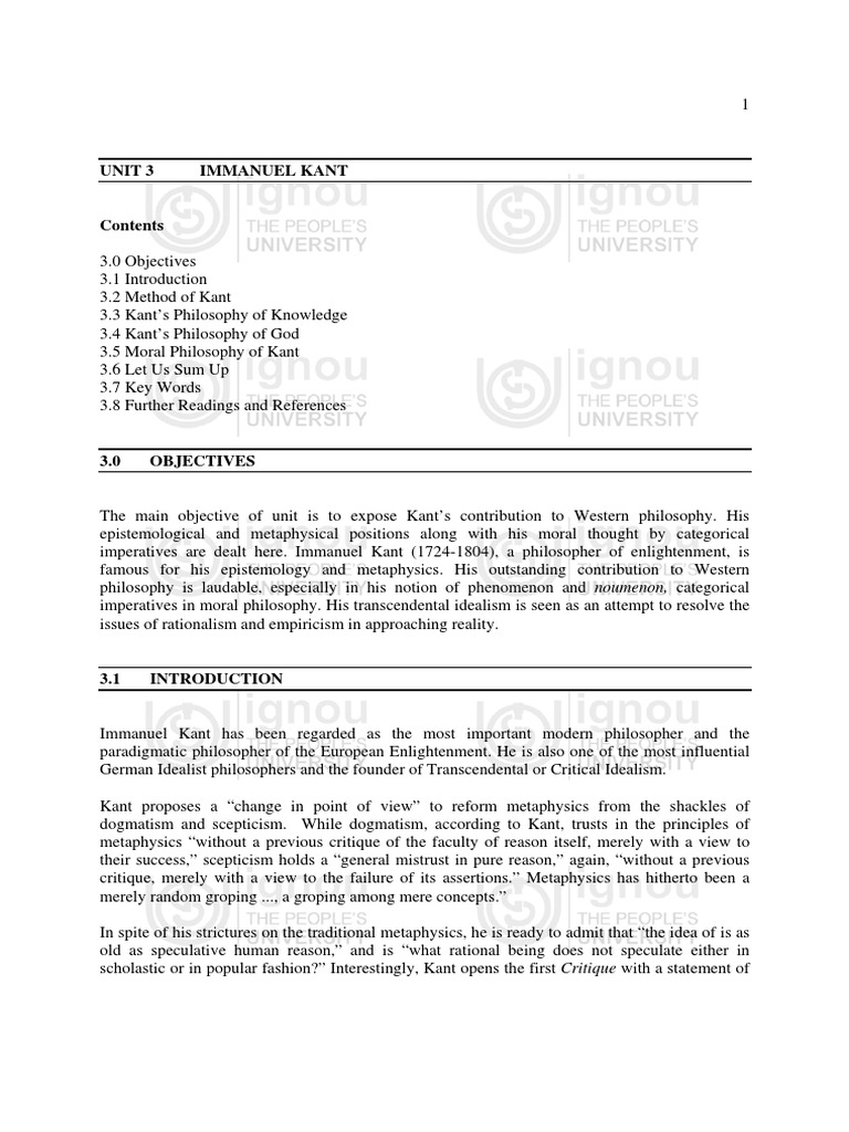 Unit 3 Immanuel Kant | PDF | Noumenon | A Priori And A Posteriori