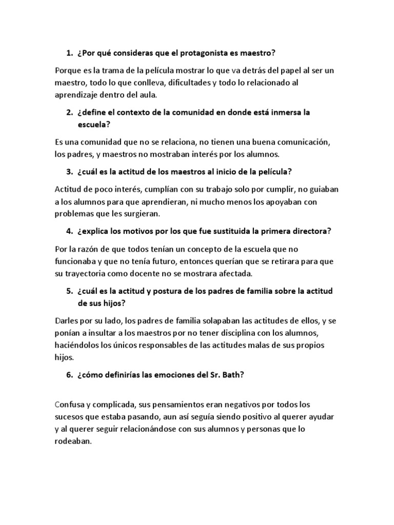 Preguntas de La Pelicula | PDF | Maestros | Las emociones