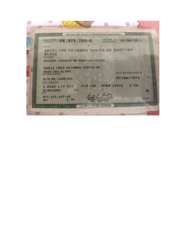RG e CPF Frente e Verso ANGELINE COIMBRA | PDF