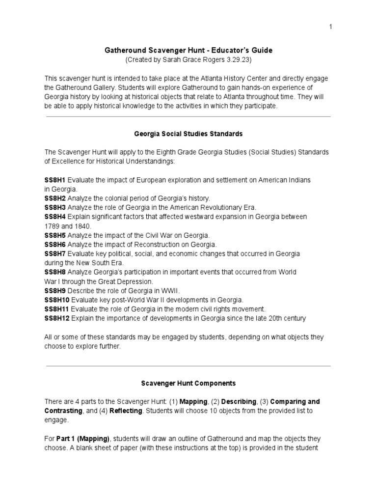 Gatheround Scavenger Hunt - Educators Guide | PDF | Georgia (U.S. State ...