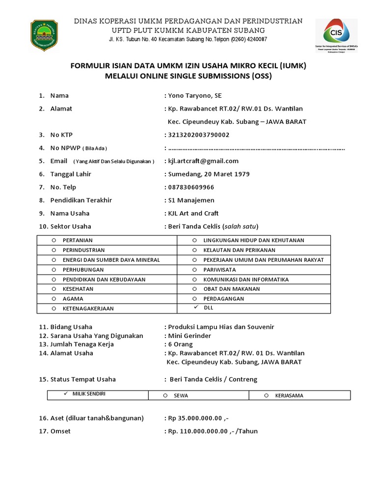 Formulir IUMK Melalui OSS | PDF