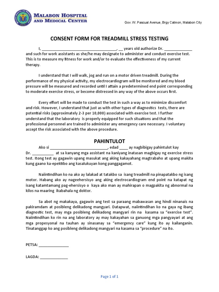 Consent Form For Stress Test | PDF | Diseases And Disorders | Health Care