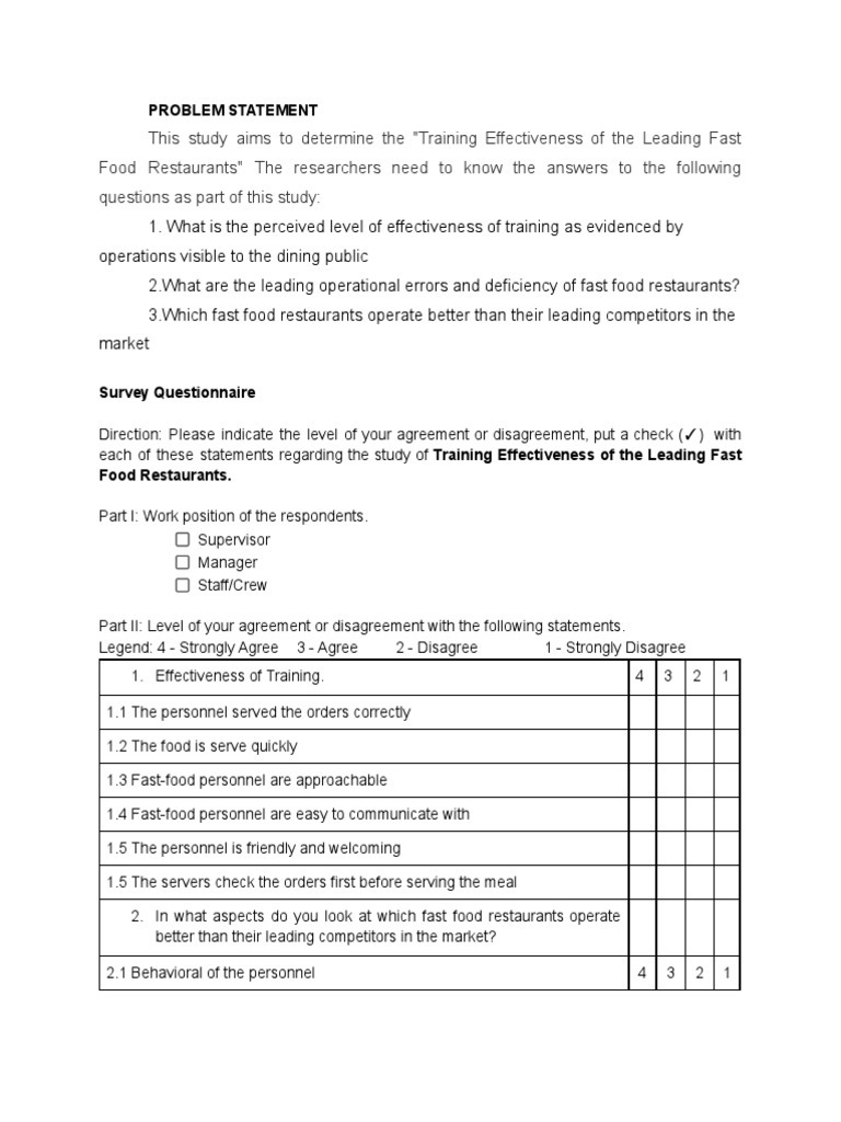 Survey | PDF | Restaurants | Fast Food