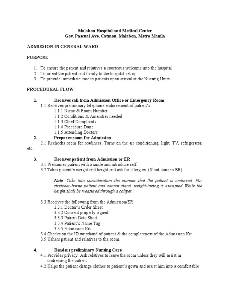 Admission Process Flow | PDF | Patient | Hospital