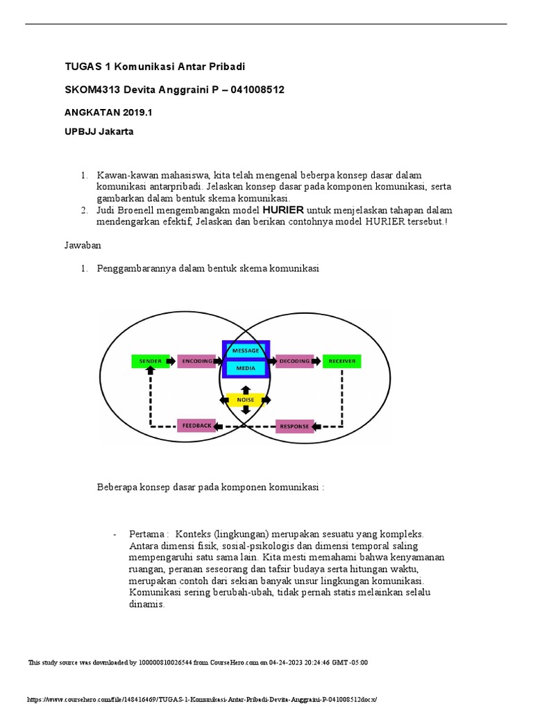 TUGAS 1 Komunikasi Antar Pribadi Devita Anggraini P 041008512 | PDF