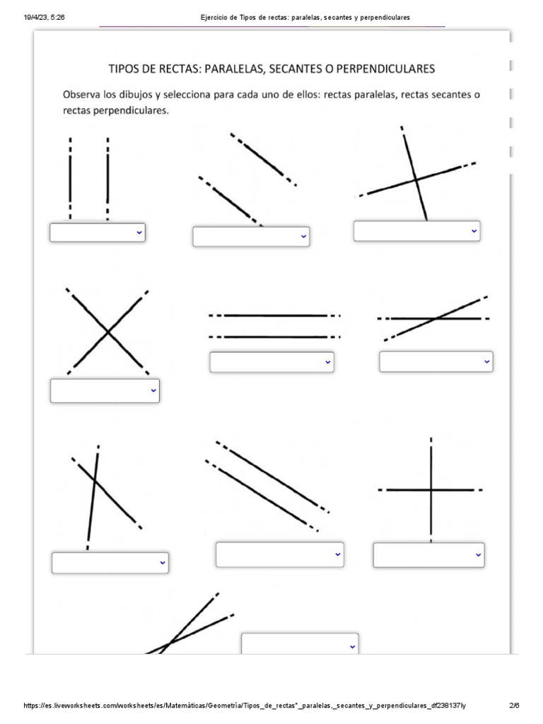 Ejercicio de Tipos de Rectas - Paralelas, Secantes y Perpendiculares | PDF