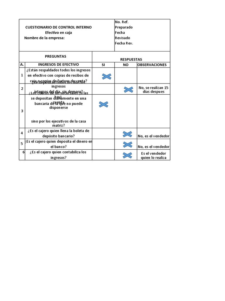 Formato Cuestionario Control Interno Caja | PDF