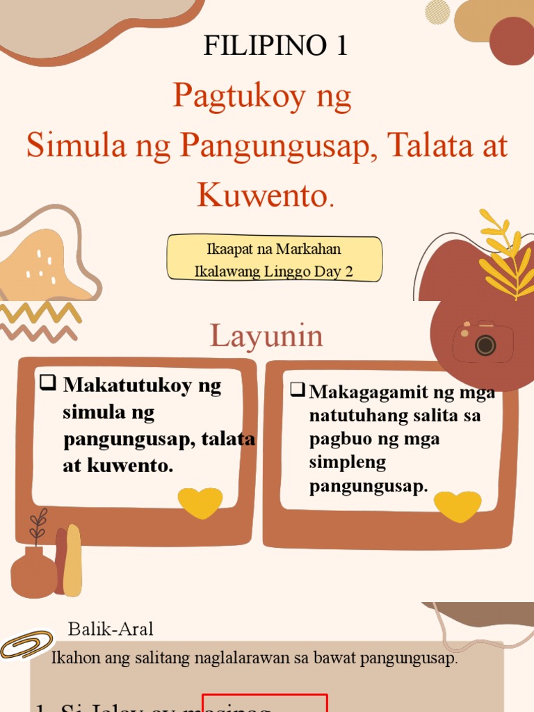 Pagtukoy NG Simula NG Pangungusap, Talata at Kuwento.: Filipino 1 | PDF