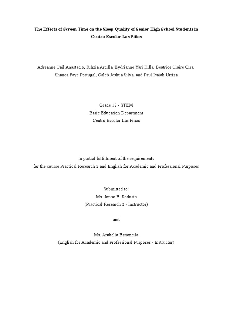 The Effects of Screen Time On The Sleep Quality of Senior High School ...