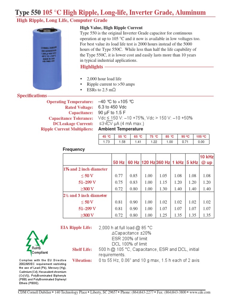 550 High Ripple Long Life | PDF | Capacitor | Manufactured Goods