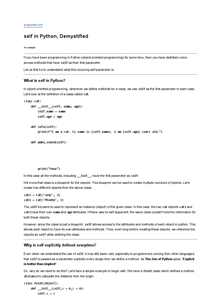 Self in Python, Demystified | PDF | Parameter (Computer Programming) | Method (Computer Programming)