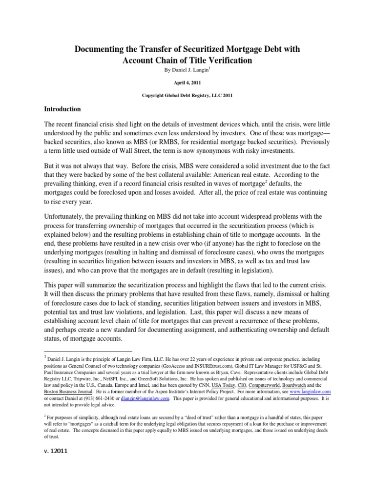 Documenting The Transfer of Securitized Mortgage Debt With Account ...