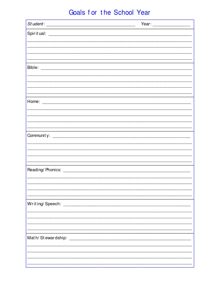 School Year Goals Template | PDF