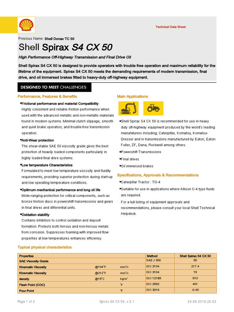 Fiche Technique Shell-Spirax-S4-CX-50 | PDF | Viscosity | Water