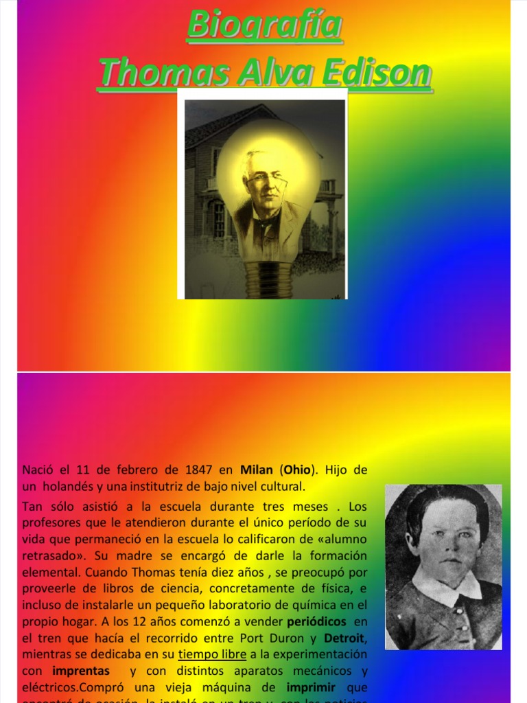 Biografía y logros de Thomas Edison | PDF | Fonógrafo | Thomas Edison